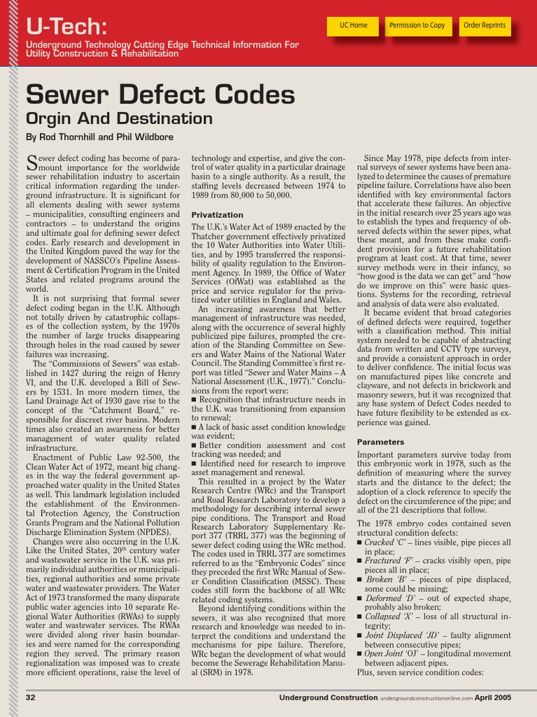 Sewer Defect Codes | PDF | Sanitary Sewer | Clean Water Act