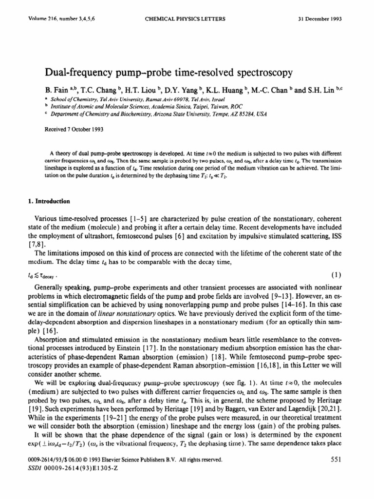 Dual-Frequency Pump-Probe Time-Resolved Spectroscopy: Chemistry | PDF ...