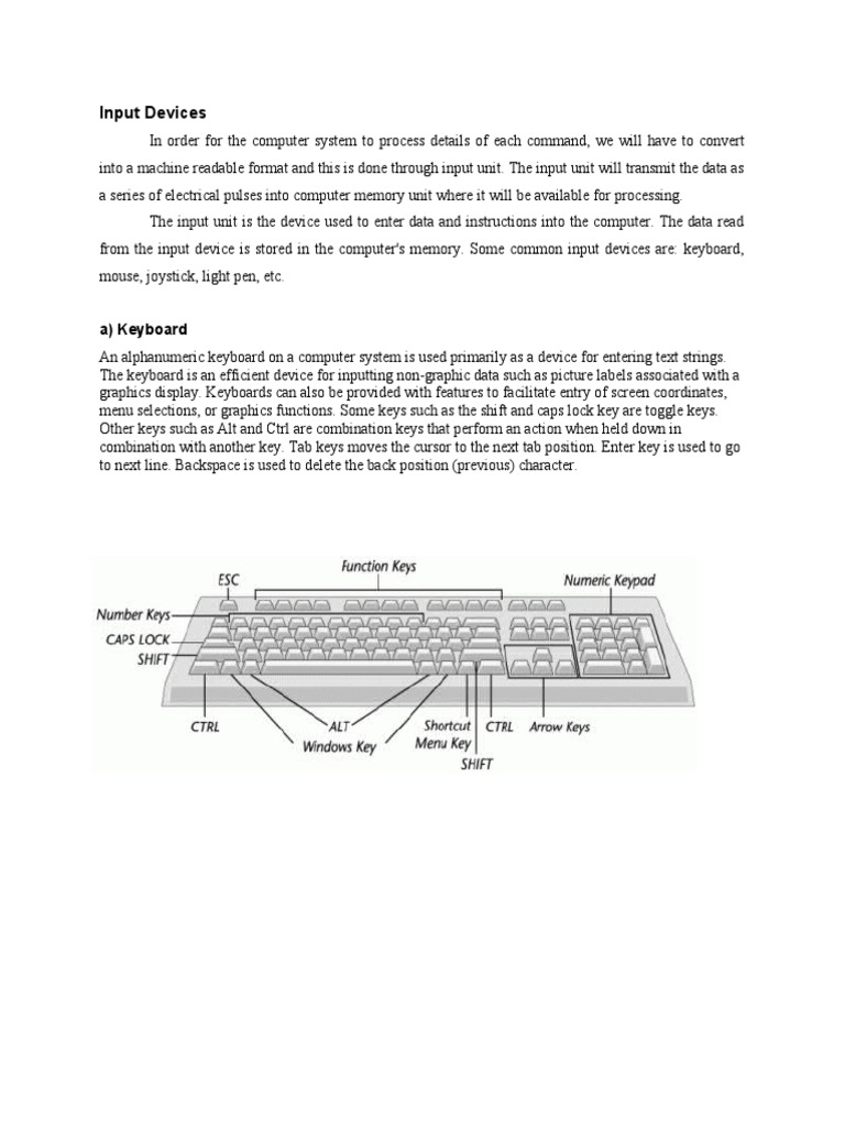 Input Devices: A) Keyboard | PDF