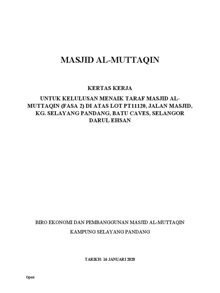 Kertas Kerja Menaik Tarafan Masjid Al Muttaqin 111 Pdf