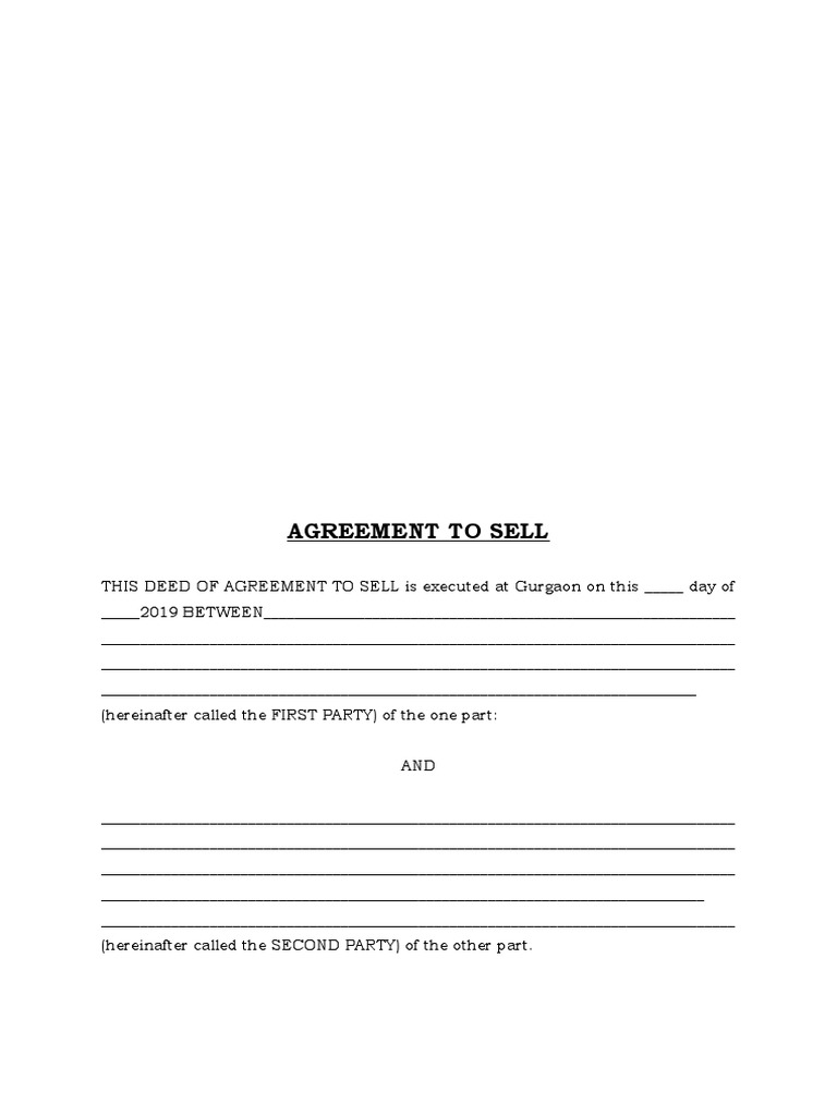 AGREEMENT TO SELL HUDA Blank | PDF | Deed | Real Estate Law