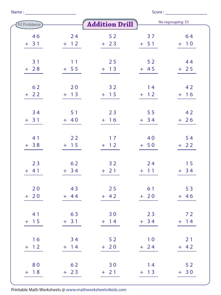 50 Addition Problems for Practice | PDF