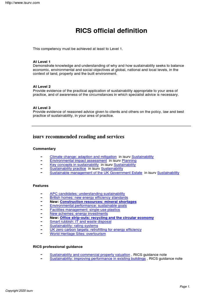 RICS Official Definition: Isurv Recommended Reading and Services | PDF ...