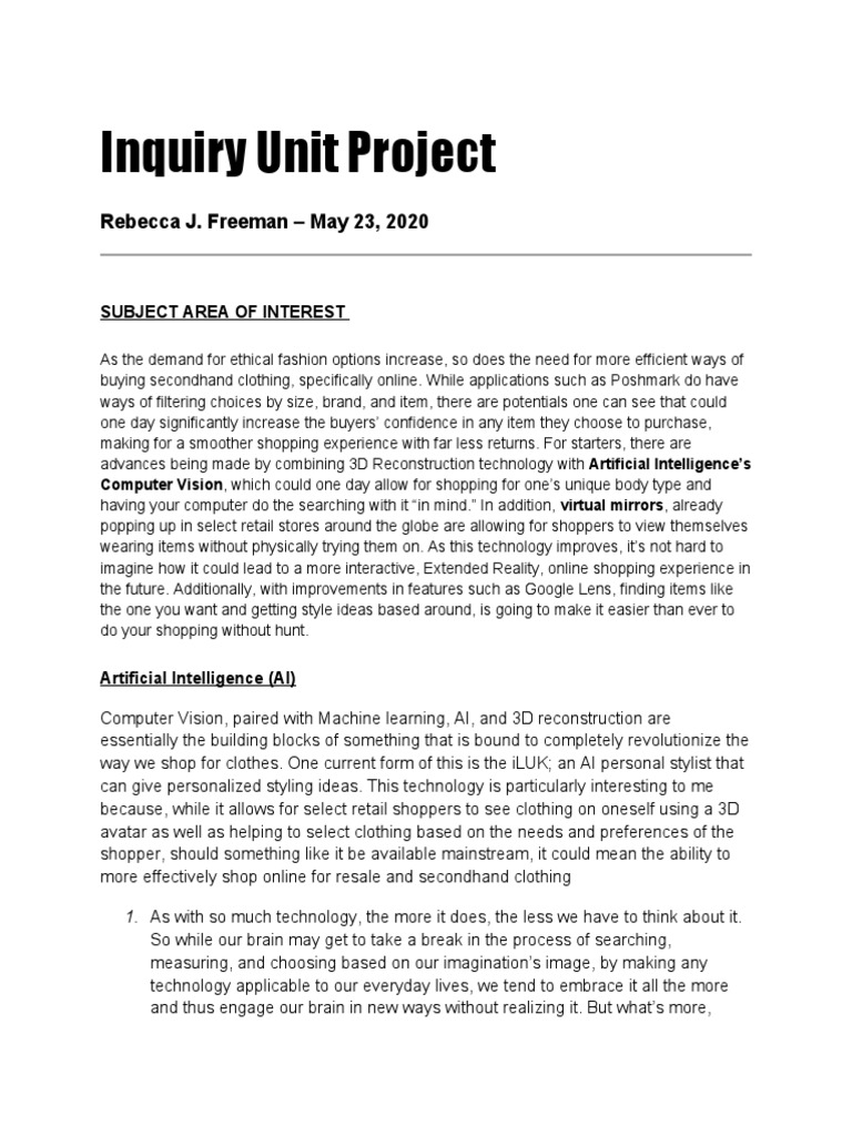 Inquiry Unit Project | PDF | Artificial Intelligence | Intelligence (AI ...