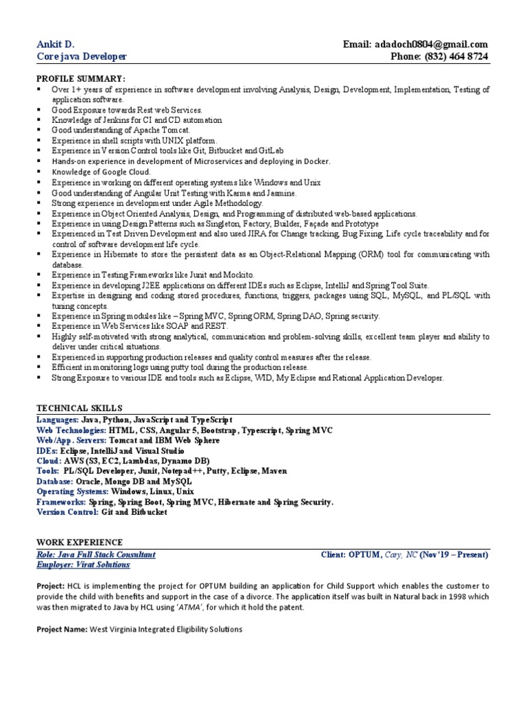 Ankit D. Core Java Developer: Phone: (832) 464 8724 | PDF | Eclipse ...