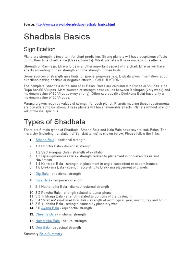 Shadbala Details | PDF | Planets In Astrology | Hindu Astrology