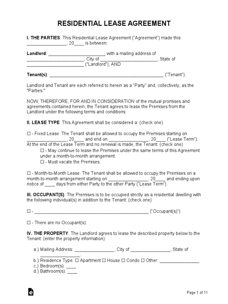 Residential Lease Agreement: Page 1 of 11 | PDF | Lease | Leasehold Estate