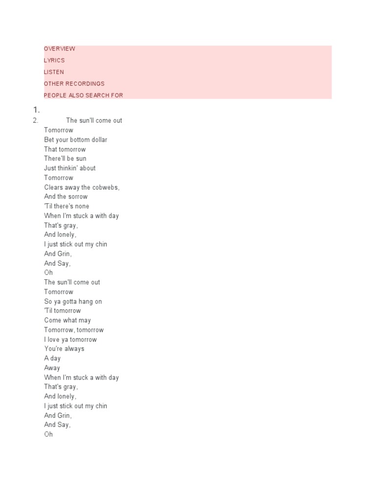 "Tomorrow Song Lyrics and Overview" | PDF | Art