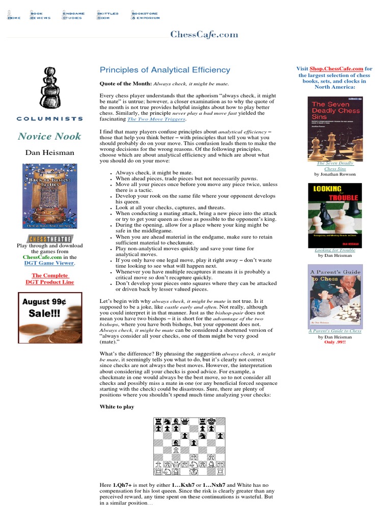 Novice Nook: Principles of Analytical Efficiency | PDF | Chess | Board ...