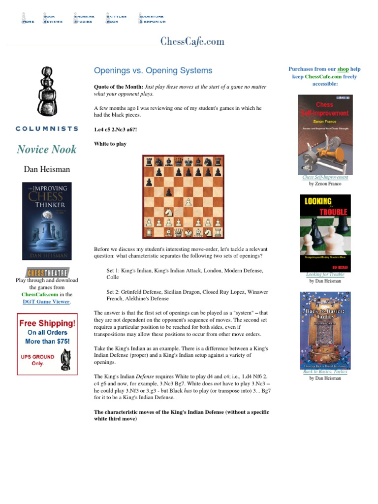 Novice Nook: Openings vs. Opening Systems | PDF | Chess Openings | Chess Theory
