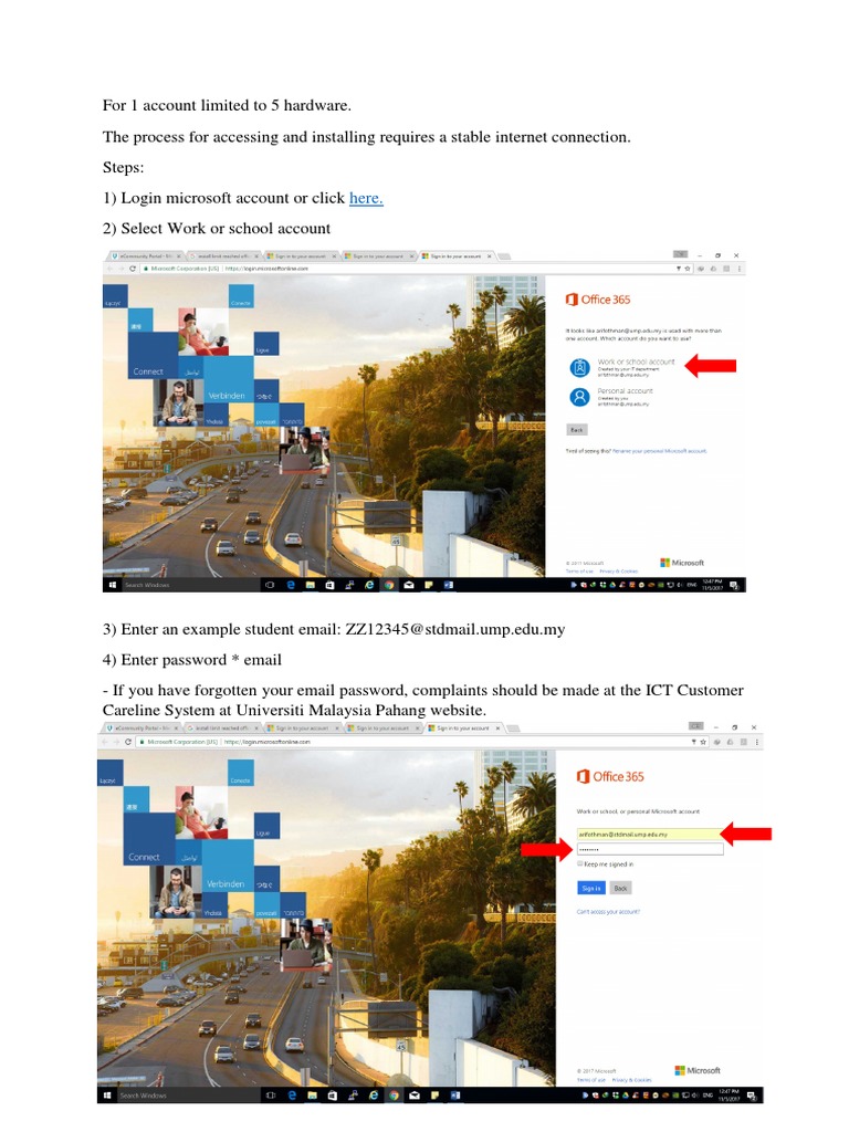 Install Office 365 Using UMP Email Account For Student Only | PDF