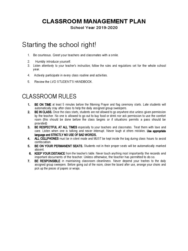 Classroom Rules for Students | PDF | Classroom Management | Classroom