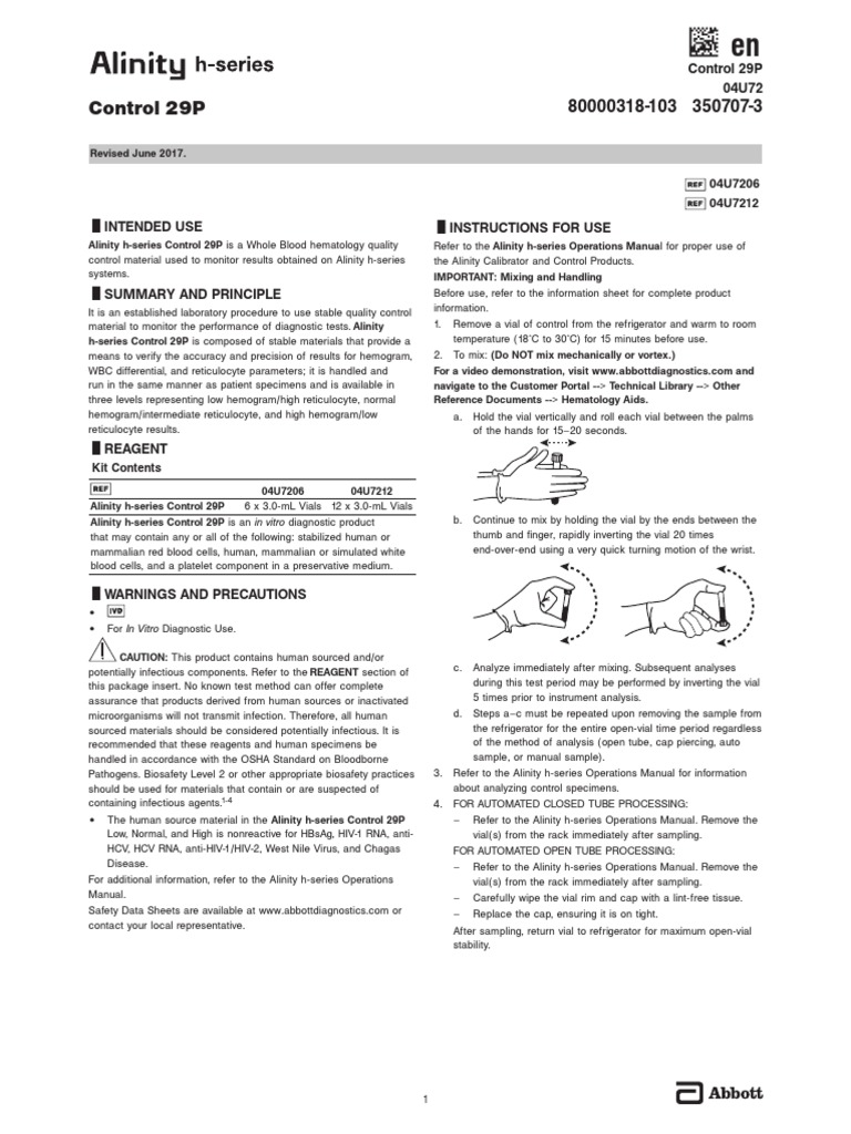 Alinity H-Series Control 29P Notice | PDF | Infection | Assay