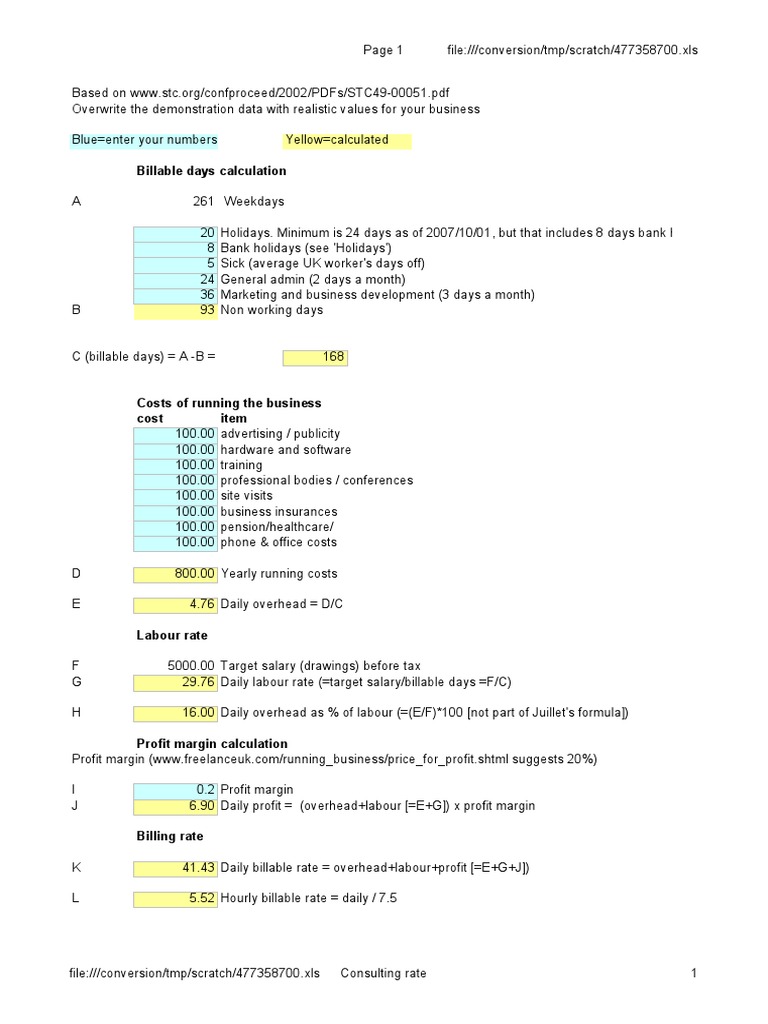 Excel Consultancy Rate Cost Calculator Template | PDF | Microsoft Excel ...