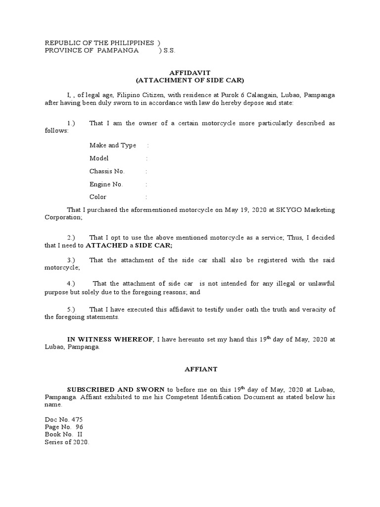 Affidavit of Change of Body Type | PDF