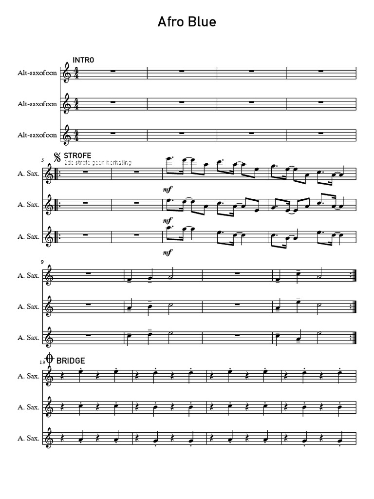 Afro Blue Saxophone Section | PDF | American Styles Of Music | Reed ...