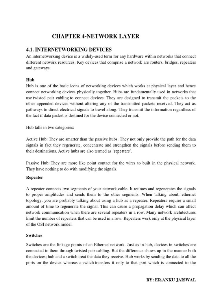 Chapter 4-Network Layer: 4.1. Internetworking Devices | PDF | Routing | Ip Address