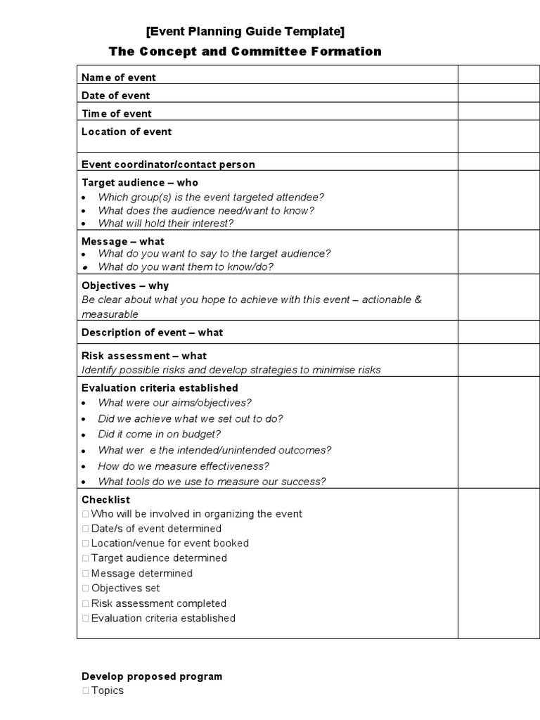 Event Planning Guide and Checklist | PDF | Risk | Target Audience