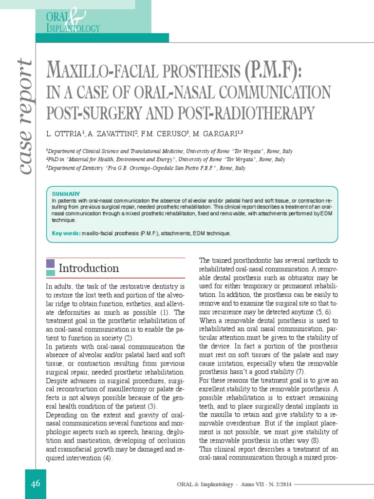 M - (P.M.F) : - : Axillo Facial Prosthesis in A Case of Oral Nasal ...