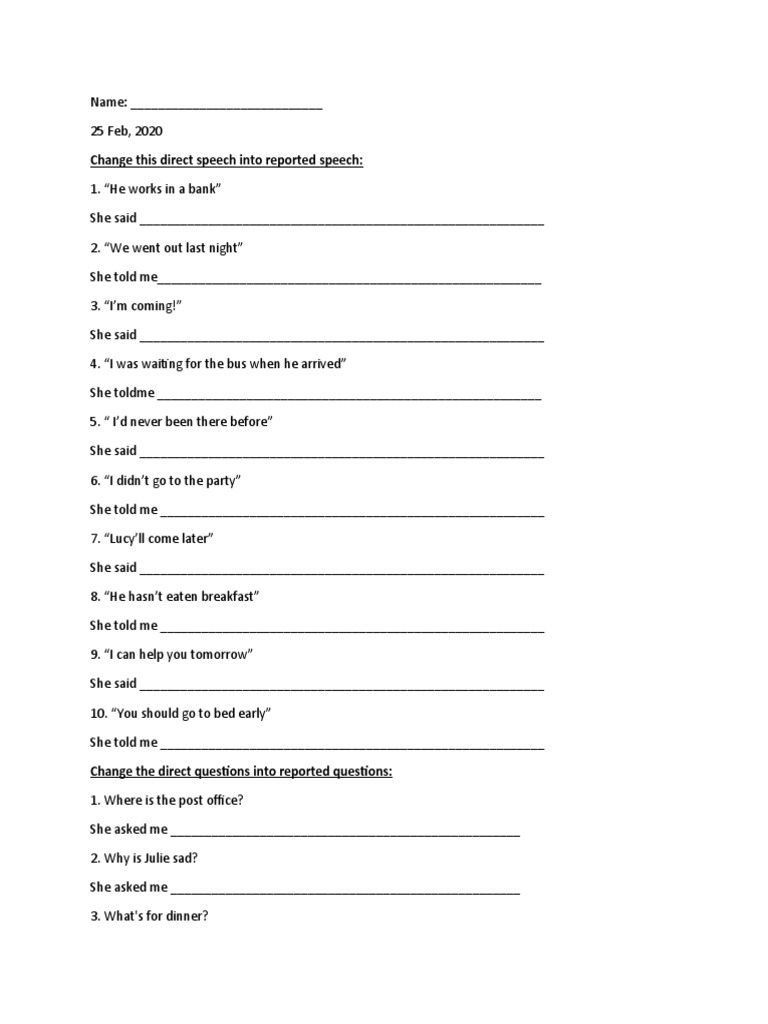 8ga5BevG9JV-Grade 9 - Reported Speech HW | PDF