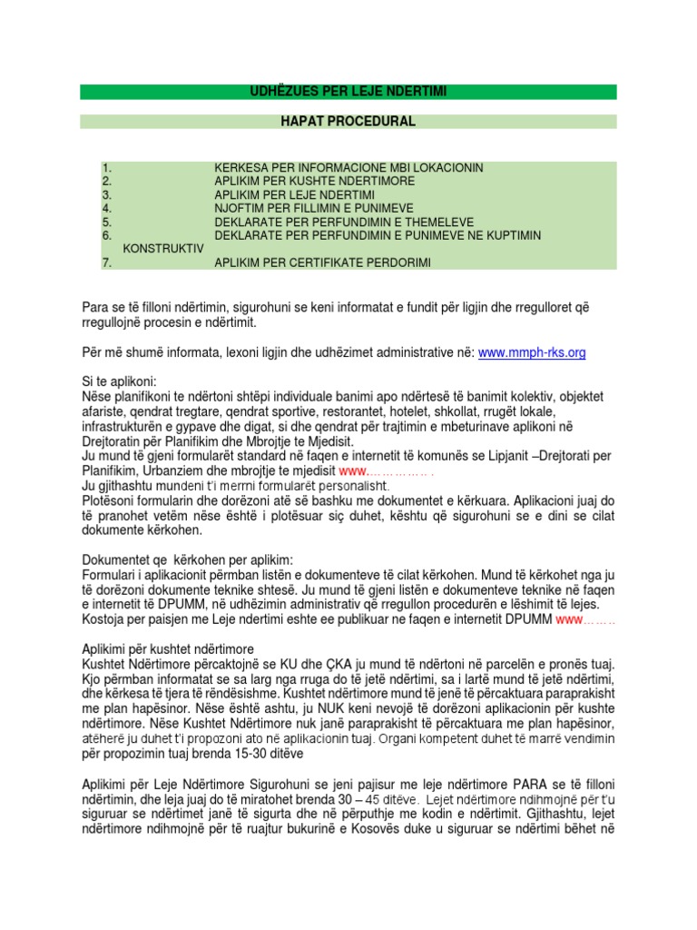 Udhëzues Per Leje Ndertimi | PDF