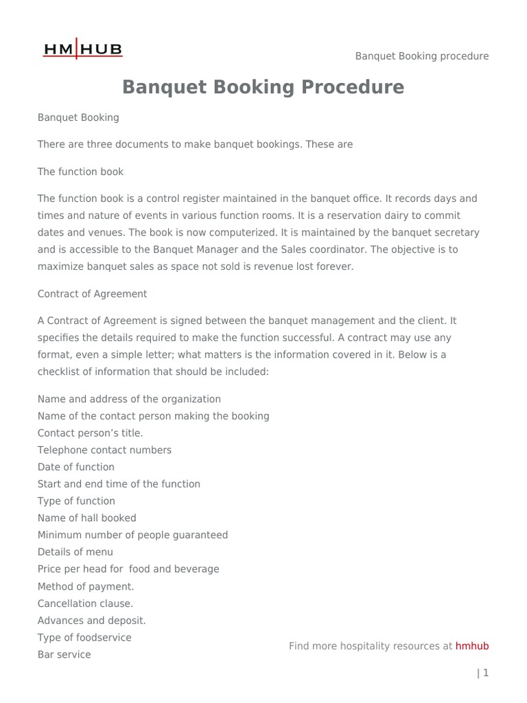 Banquet Booking Procedure | PDF | Menu | Business