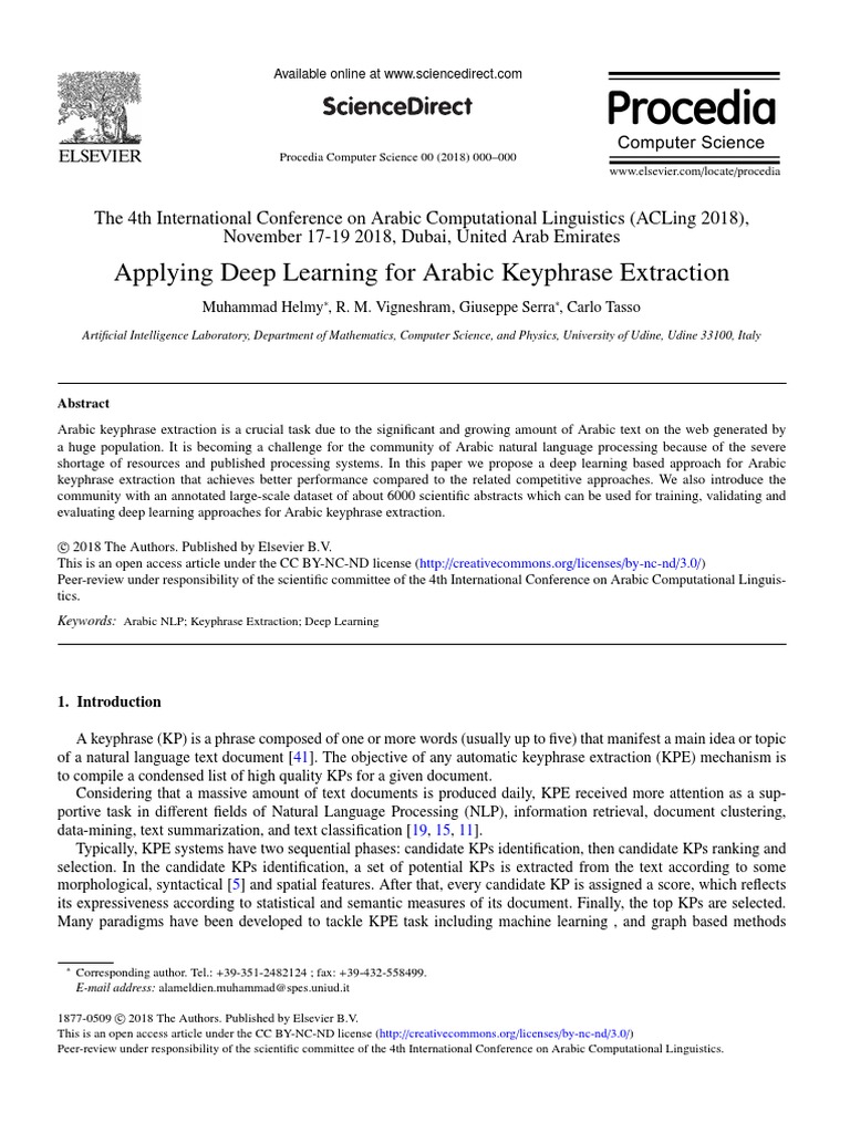 Applying Deep Learning For Arabic Keyphrase Extraction Pdf Deep