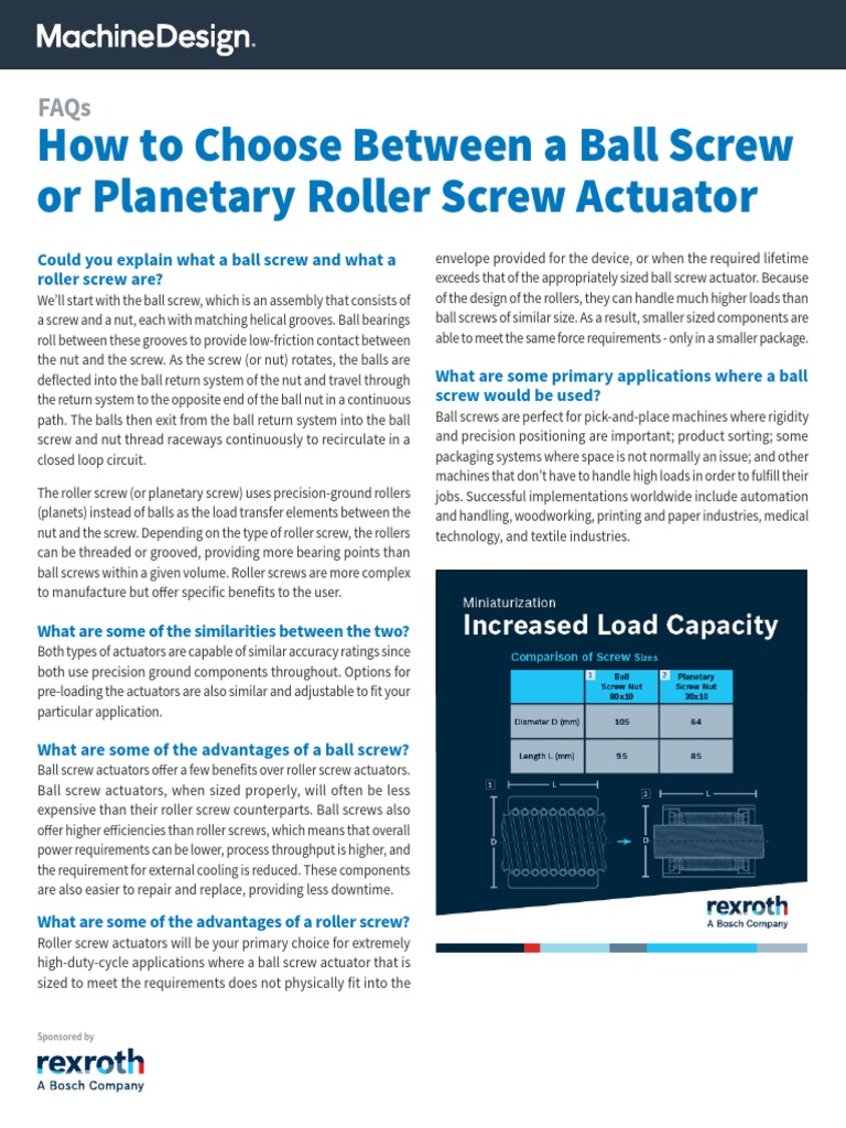 Ball Screw vs. Roller Screw Guide | PDF | Equipment | Mechanical ...