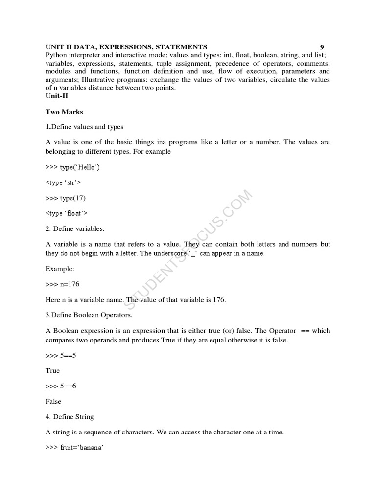 Unit Ii Data Expressions Statements 9 Pdf Parameter Computer Programming Subroutine 