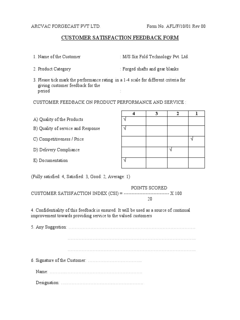 Customer Feedback Form | PDF