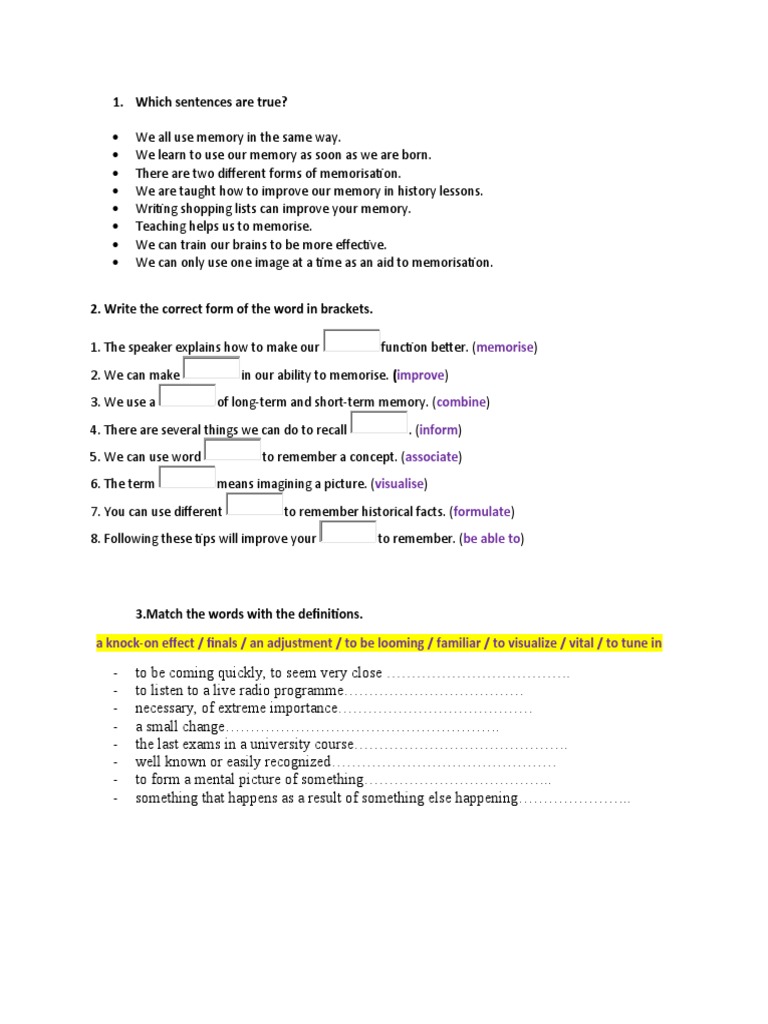 Which Sentences Are True?: Memorise Improve Combine Inform Associate ...