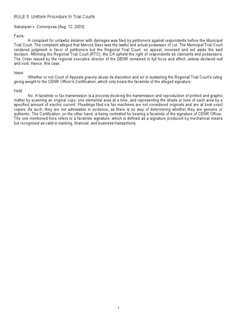 RULE 5: Uniform Procedure in Trial Courts | PDF