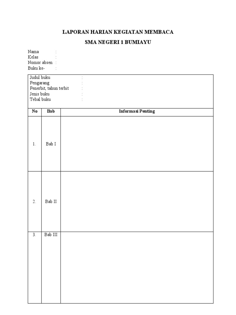 Laporan Harian Kegiatan Membaca | PDF | Fiksi Umum