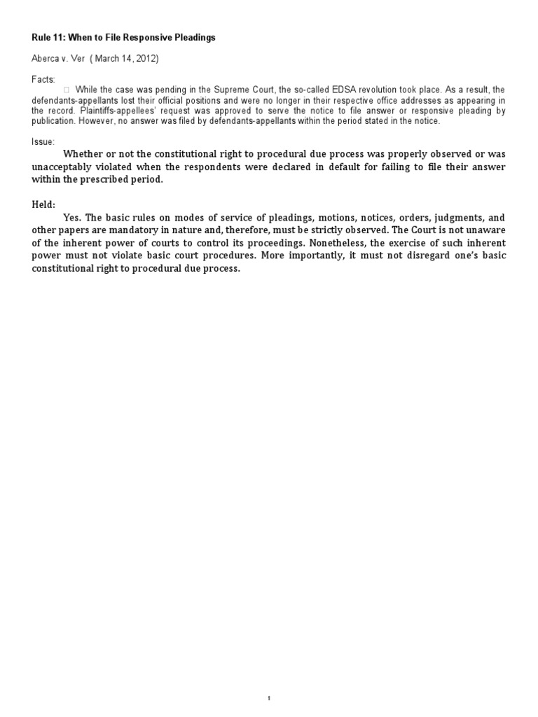 Rule 11: When To File Responsive Pleadings | PDF | Law