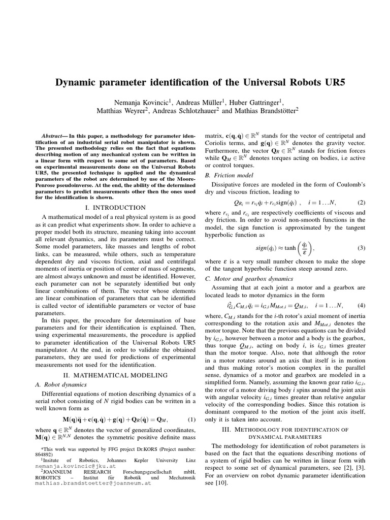 Dynamic Parameter Identification of The Universal Robots UR5 PDF | PDF | Rotation Around A Fixed ...