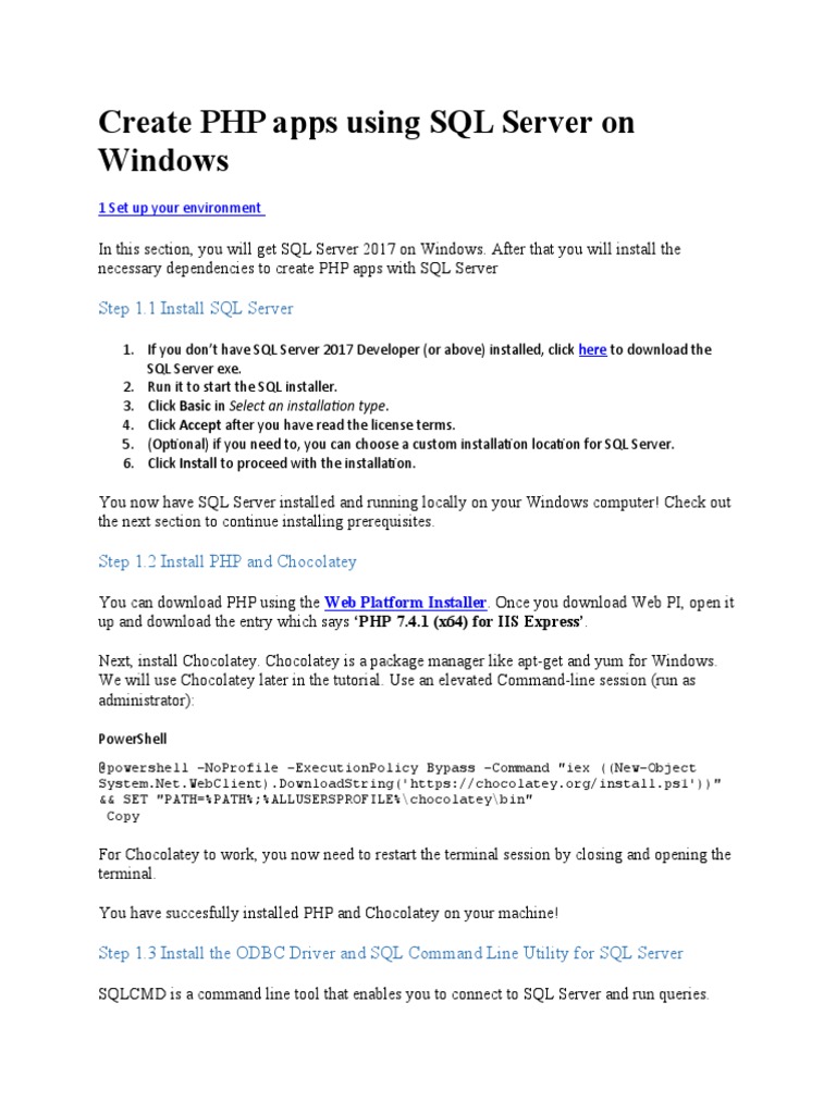 Create PHP Apps Using SQL Server On Windows | PDF | Microsoft Sql Server | Php