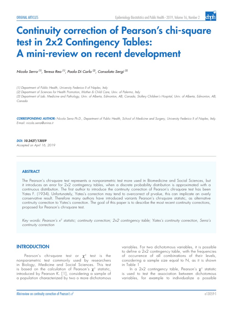 Continuity Correction of Pearson's Chi-Square Test in 2x2 Contingency ...