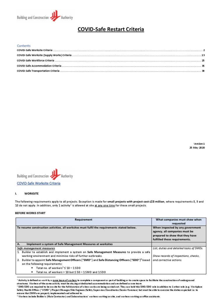 Covid Safe Restart Criteria | PDF | Regulatory Compliance | Physical ...