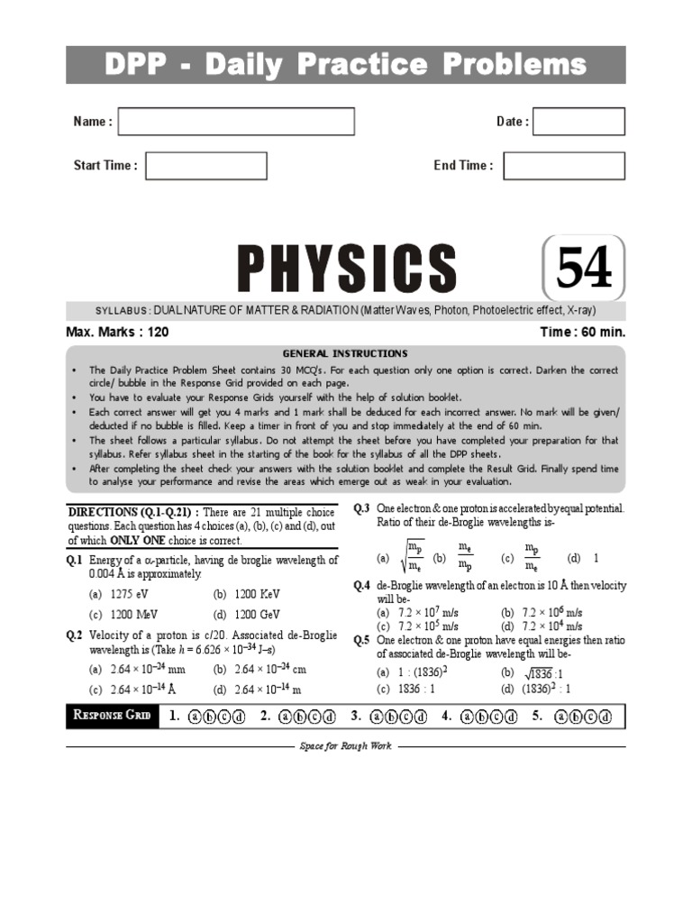 DPP - Daily Practice Problems: Name: Date | PDF | Electronvolt | Electron