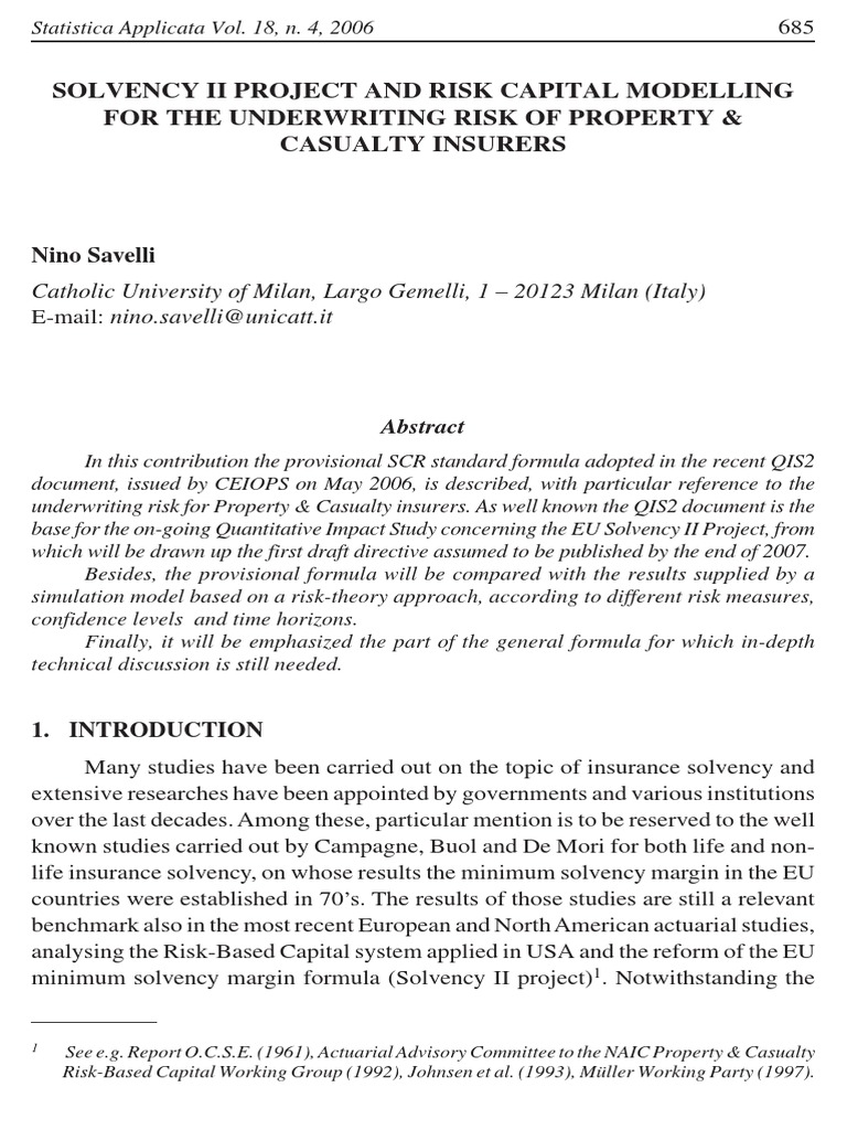 Solvency Ii Project and Risk Capital Modelling For The Underwriting ...
