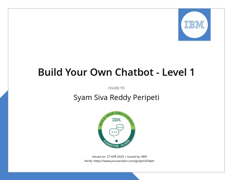 Build Your Own Chatbot - Level 1: Syam Siva Reddy Peripeti | PDF