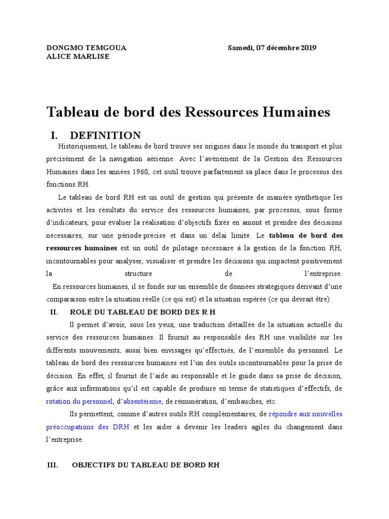 Tableau de Bord Des Ressources Humaines | PDF | Gestion des ressources ...
