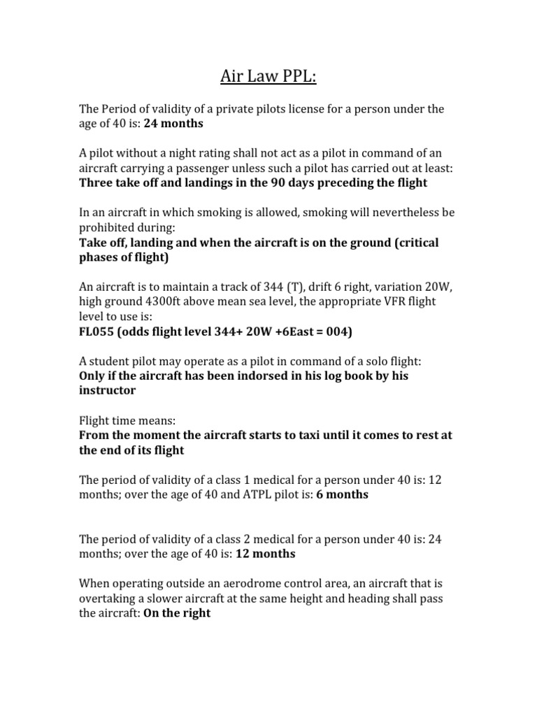 Air Law PPL Notes PDF | Download Free PDF | Air Traffic Control | Aircraft