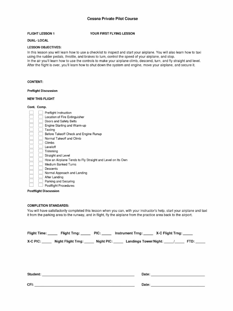 Cessna Pilot Course: First Flight Lesson | PDF | Flight Instructor ...