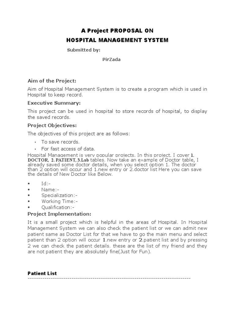 Hospital Management System Proposal | PDF | Business