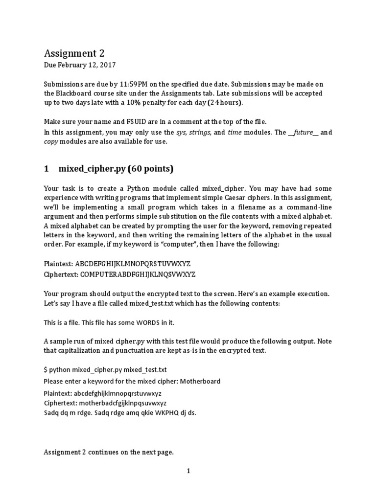 Specification for Assignment 2 - Implementing a Mixed Cipher Program and Logging Decorator | PDF ...