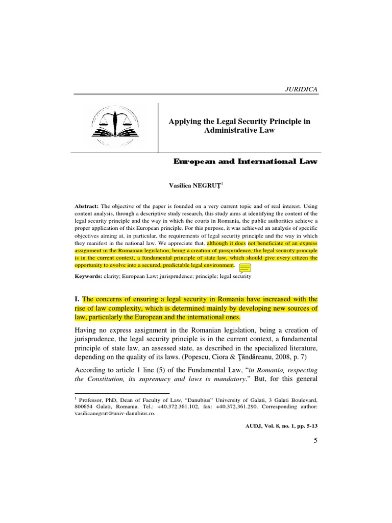 Applying The Legal Security Principle in | PDF | European Union ...