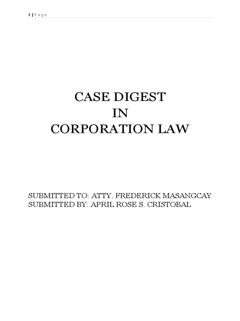 Case Digest in Corp - Law 2019 2020 | PDF | Estoppel | Piercing The ...