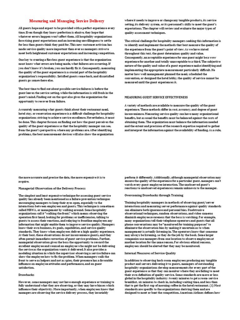 Measuring and Managing Service Delivery | PDF | Focus Group | Survey ...