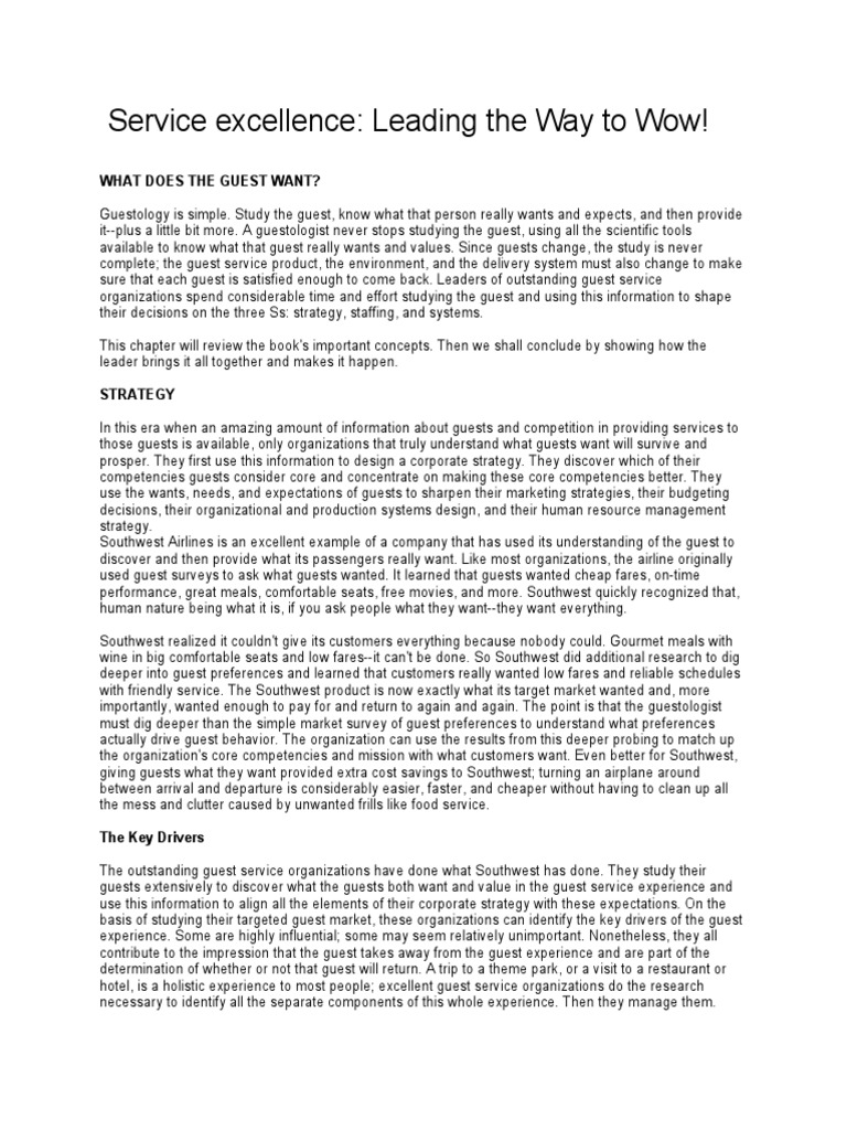 Service Excellence: Leading The Way To Wow!: What Does The Guest Want ...